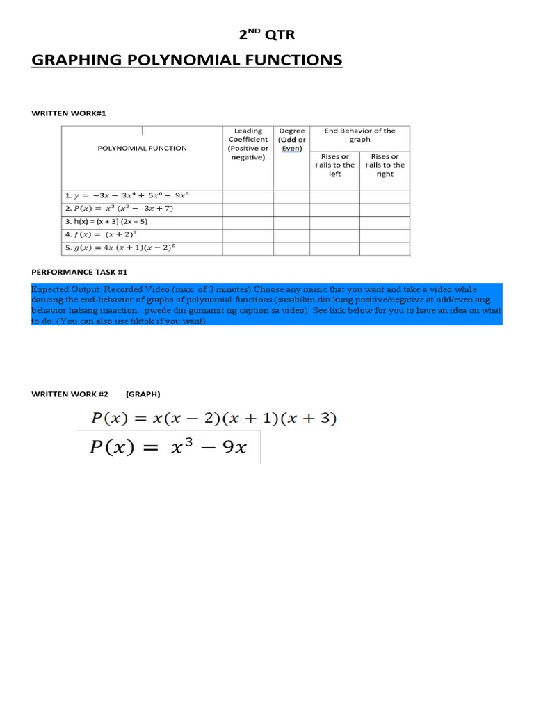 Graphing Polynomial Functions: Written Work#1 | PDF | Computers ...