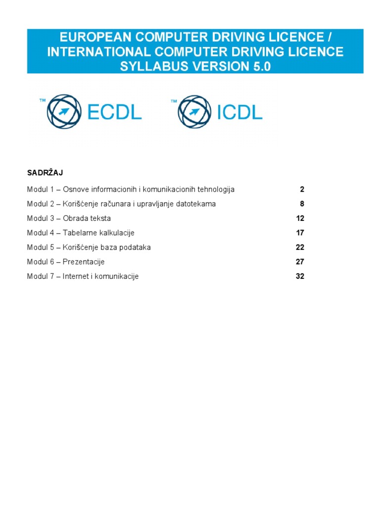 ECDL - ICDL Syllabus Version 5.0 Srpski | PDF