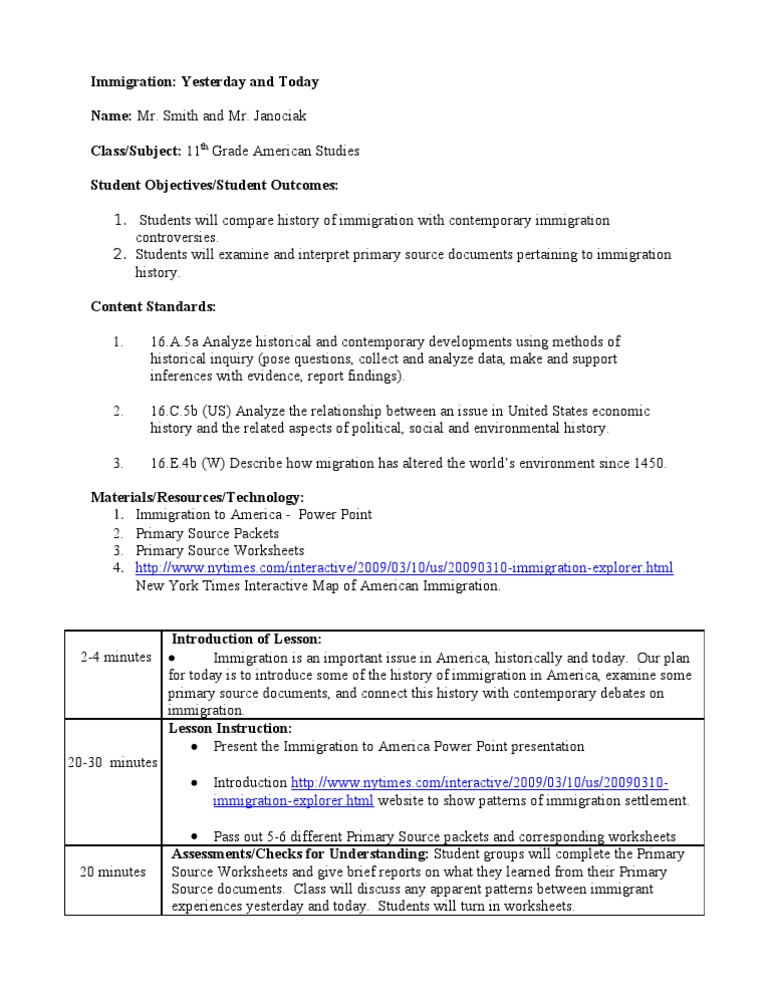 Immigration Lesson Plan | PDF