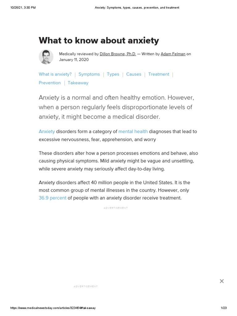 Anxiety - Symptoms, Types, Causes, Prevention, and Treatment | PDF ...