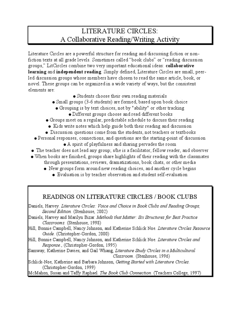 Literature Circles: A Collaborative Reading/Writing Activity | Download ...