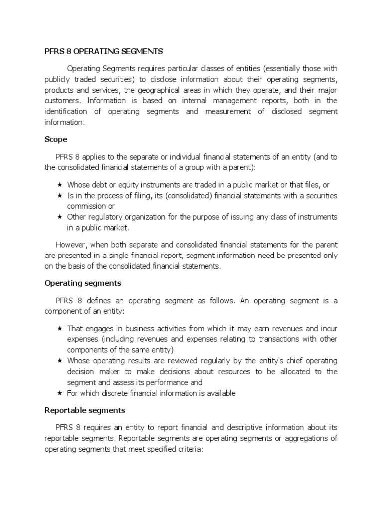 Pfrs 8 Operating Segments | PDF | Financial Statement | Revenue