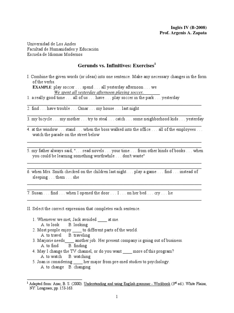 Gerunds Versus Infinitives Exercises | PDF | Verb | Linguistics Gerunds Versus Infinitives Exercises | PDF | Verb | Linguistics
