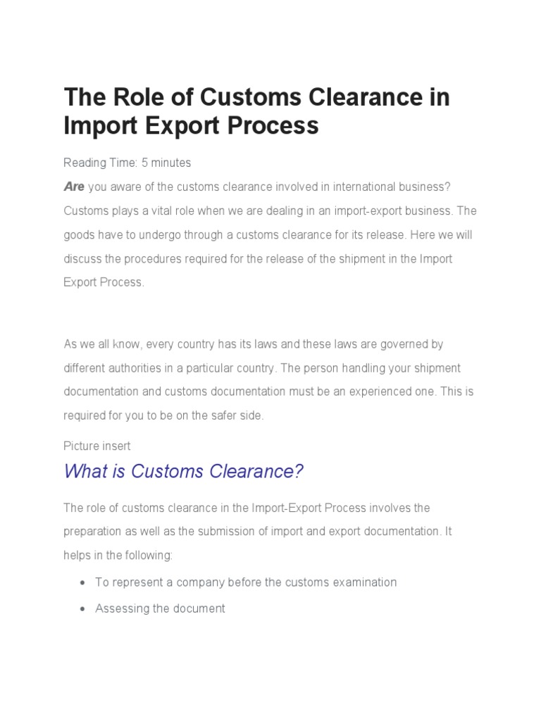 The Role of Customs Clearance in Import Export Process | PDF | Cargo ...