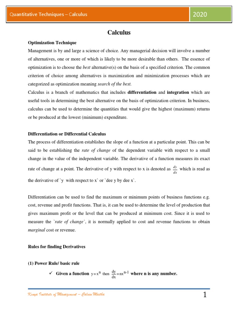 Calculus and Its Application | Download Free PDF | Derivative | Mathematical Optimization