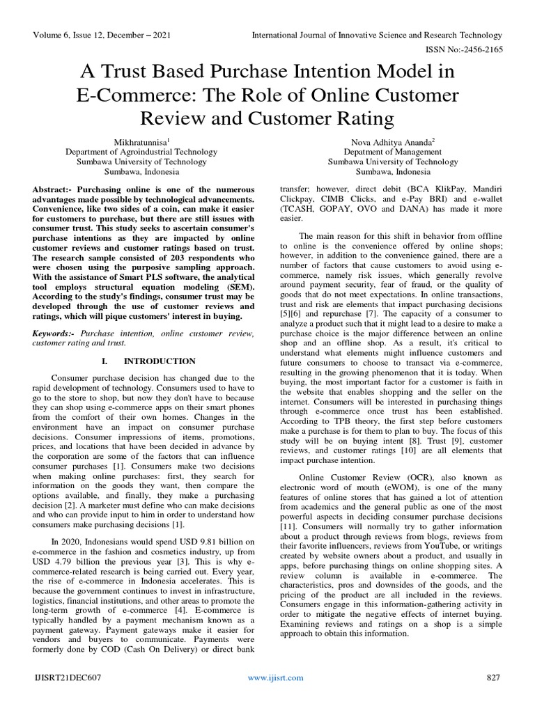 A Trust Based Purchase Intention Model in E-Commerce The Role of Online ...