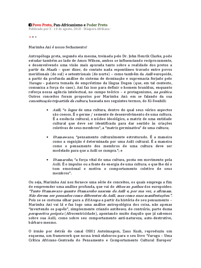 Conceitos de Marimba Ani e Yurugu | PDF | Pensamento | Conhecimento