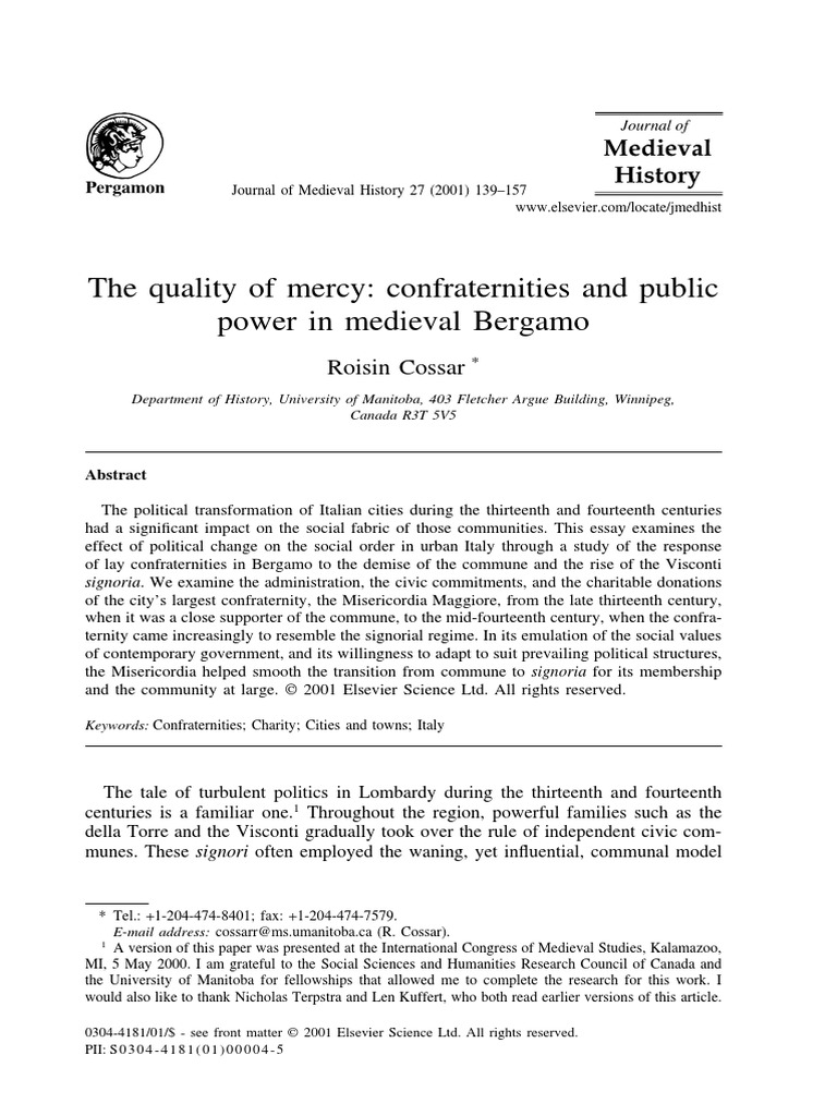 The Quality of Mercy: Confraternities and Public Power in Medieval ...