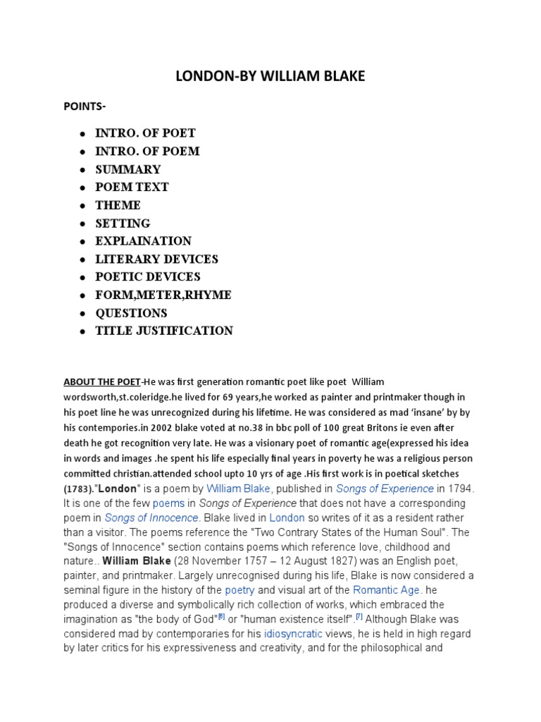 London-By William Blake | PDF | Metre (Poetry) | Poetry