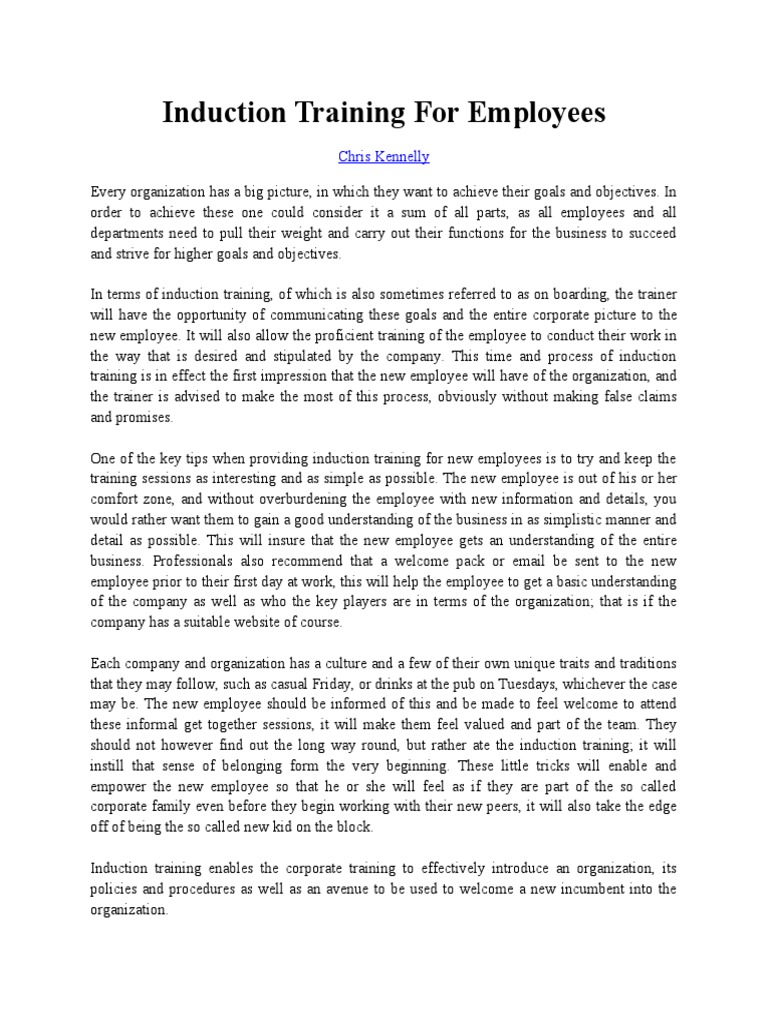 Induction Training For Employees | PDF | Psychological Concepts | Human ...