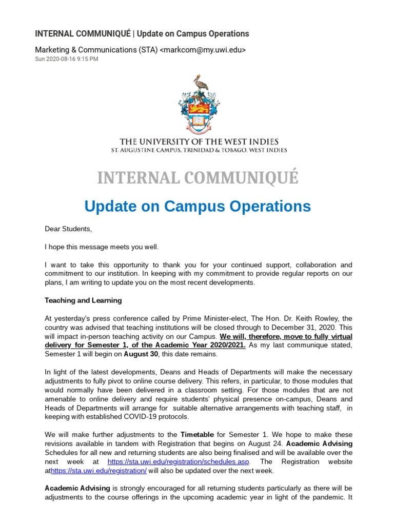 UWI Updates 16-08-20 | PDF