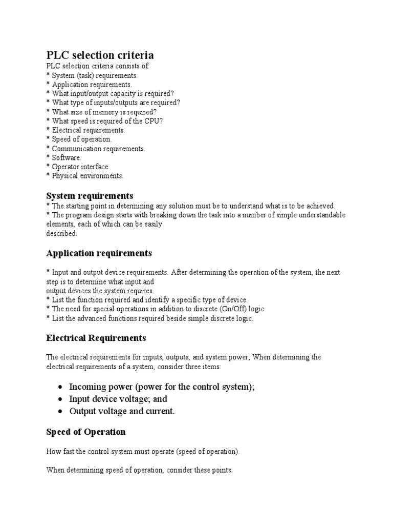 Determining PLC Selection Requirements: A Guide to Evaluating System ...