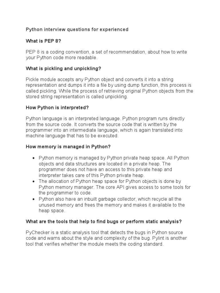 Python Interview Questions For Experienced Pdf Python Programming Language Anonymous