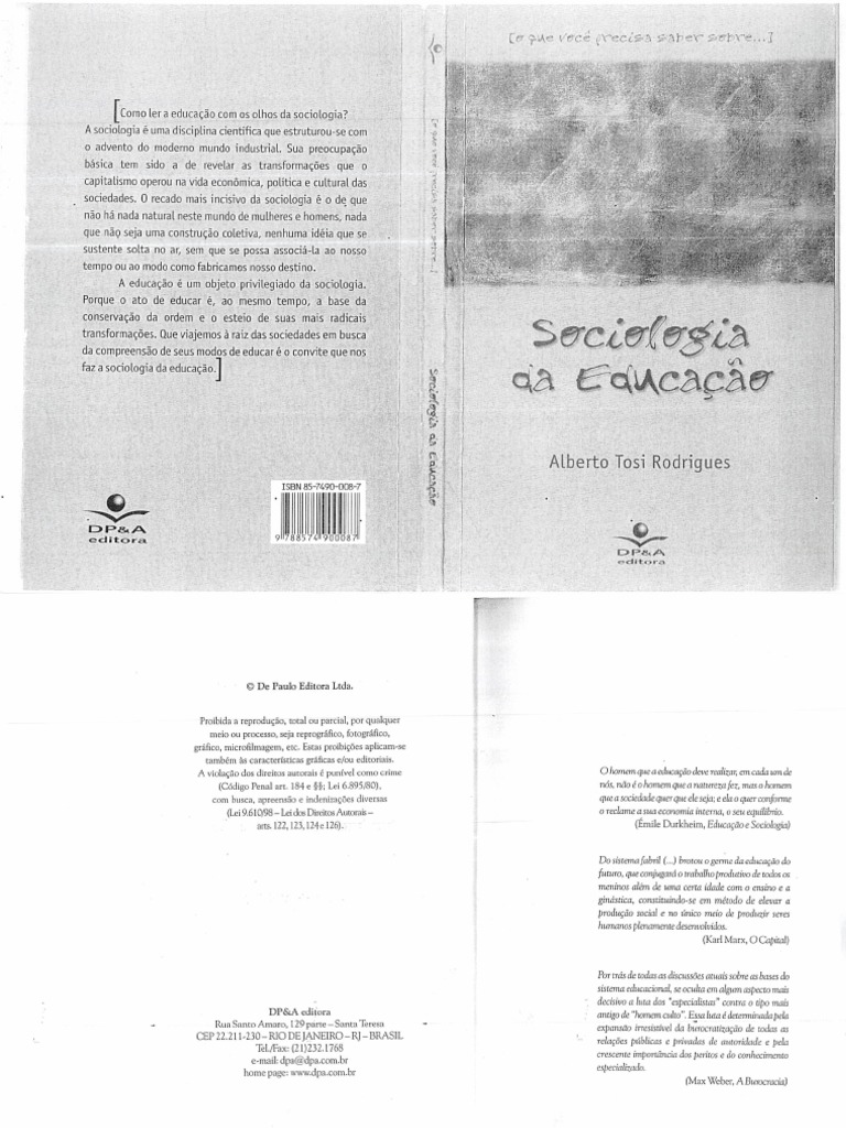 Sociologia Da Educação - Alberto Tosi Rodrigues | PDF