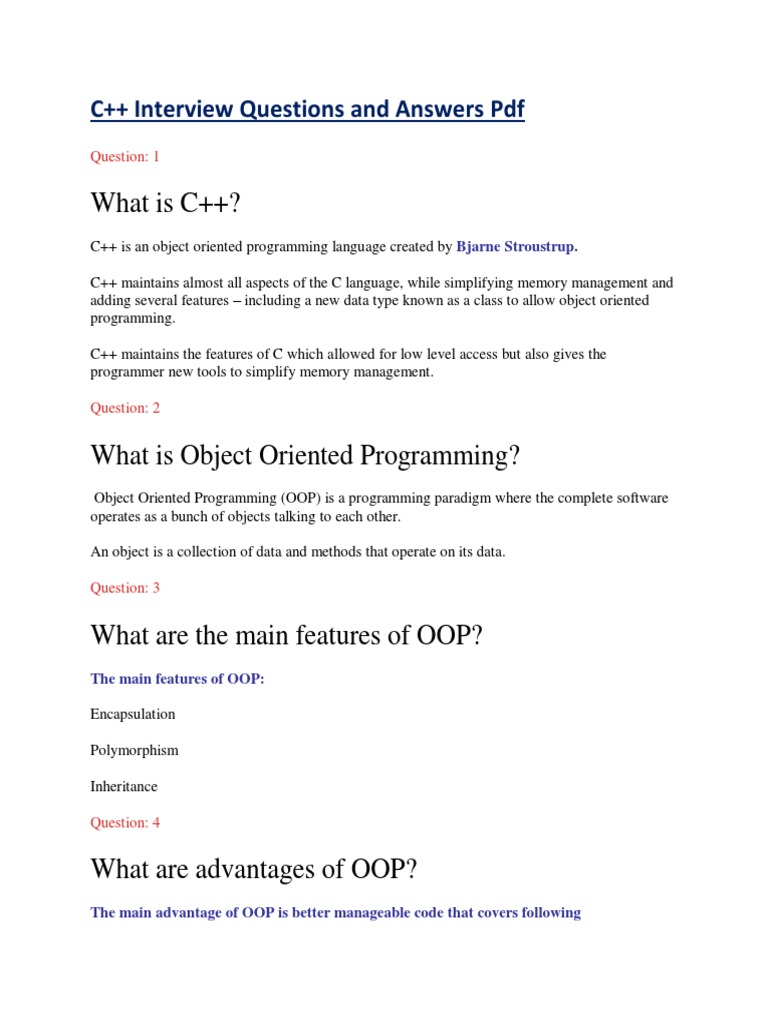 C++ Interview Questions Answers | PDF | C++ | Class (Computer Programming)