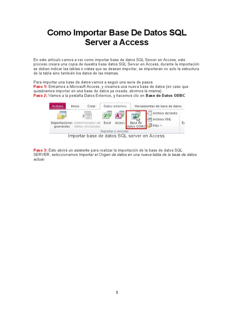 Importar Base de Datos SQL Server en Access | PDF