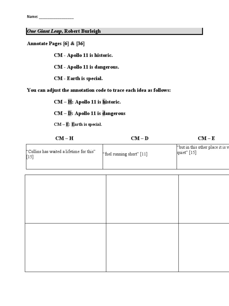 One Giant Leap, Robert Burleigh: Name | PDF