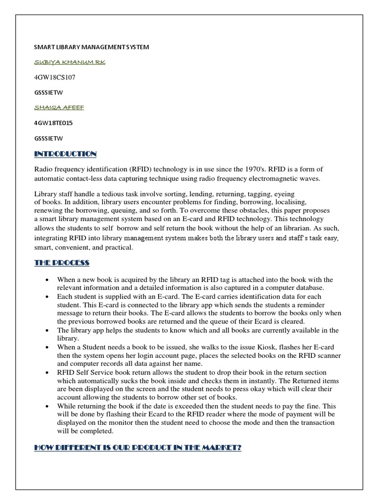 Smart Library Management System | PDF | Radio Frequency Identification ...