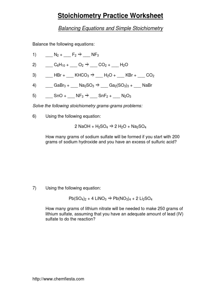 Stoichiometry Practice Worksheet | PDF