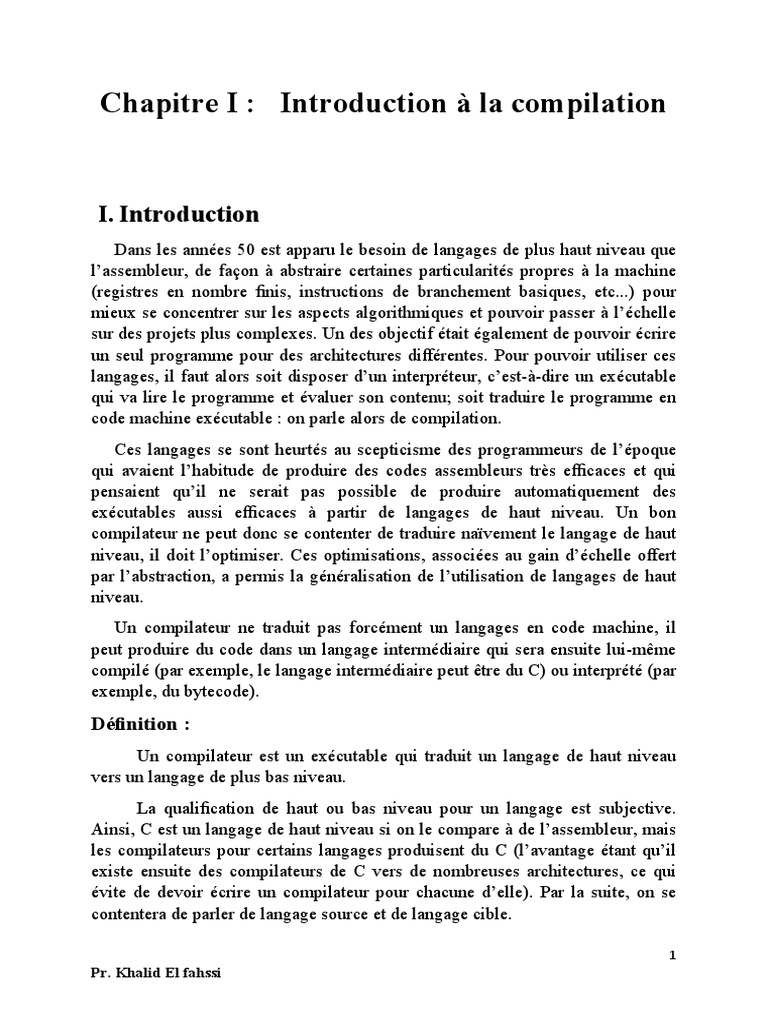 Introduction à la Compilation | PDF | Compilateur | Langage de programmation