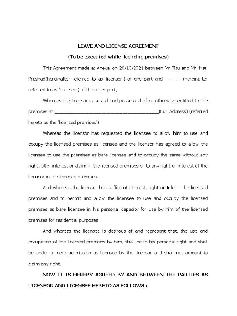 Leave and License Agreement | PDF