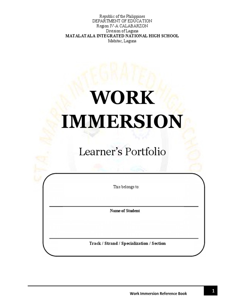 Work Immersion Portfolio Sy 2020-2021 | PDF | Social Sciences ...