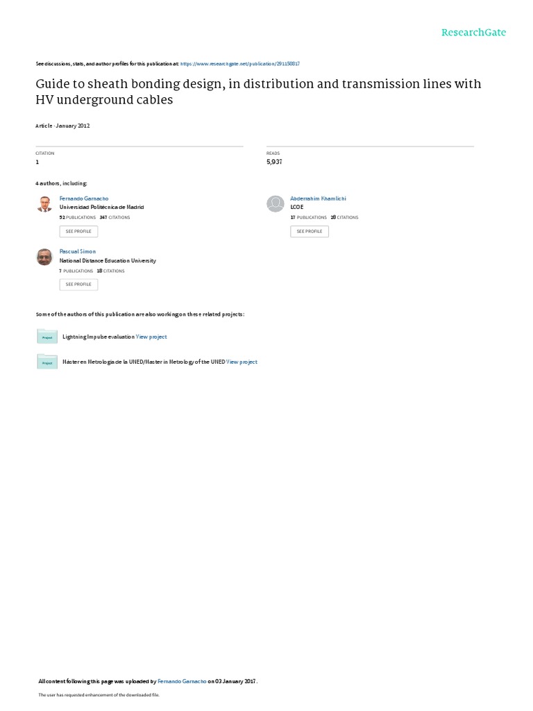 Guide To Sheath Bonding Design, in Distribution and Transmission Lines ...