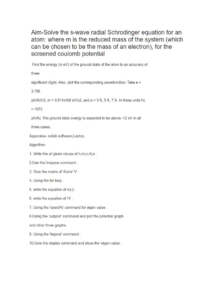 Aim-Solve The S-Wave Radial Schrodinger Equation | PDF