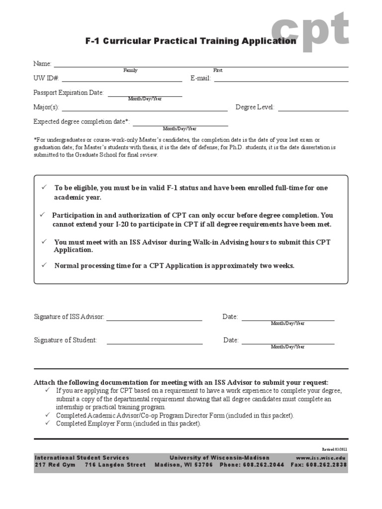 F-1 Curricular Practical Training Application: Family First | PDF ...