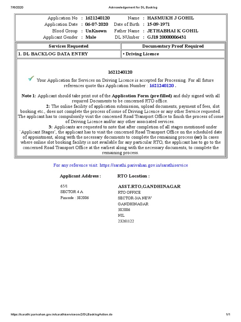 Acknowledgement For DL Backlog | PDF | Driver's License | Government