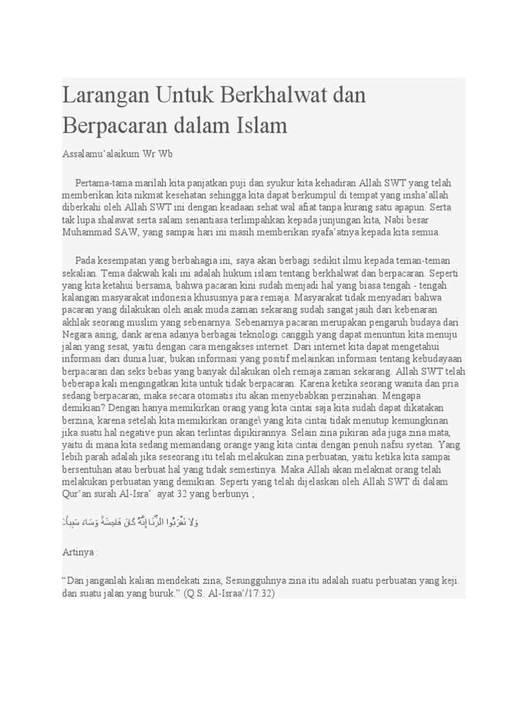 Larangan Untuk Berkhalwat Dan Berpacaran Dalam Islam | PDF | Ilmu Sosial