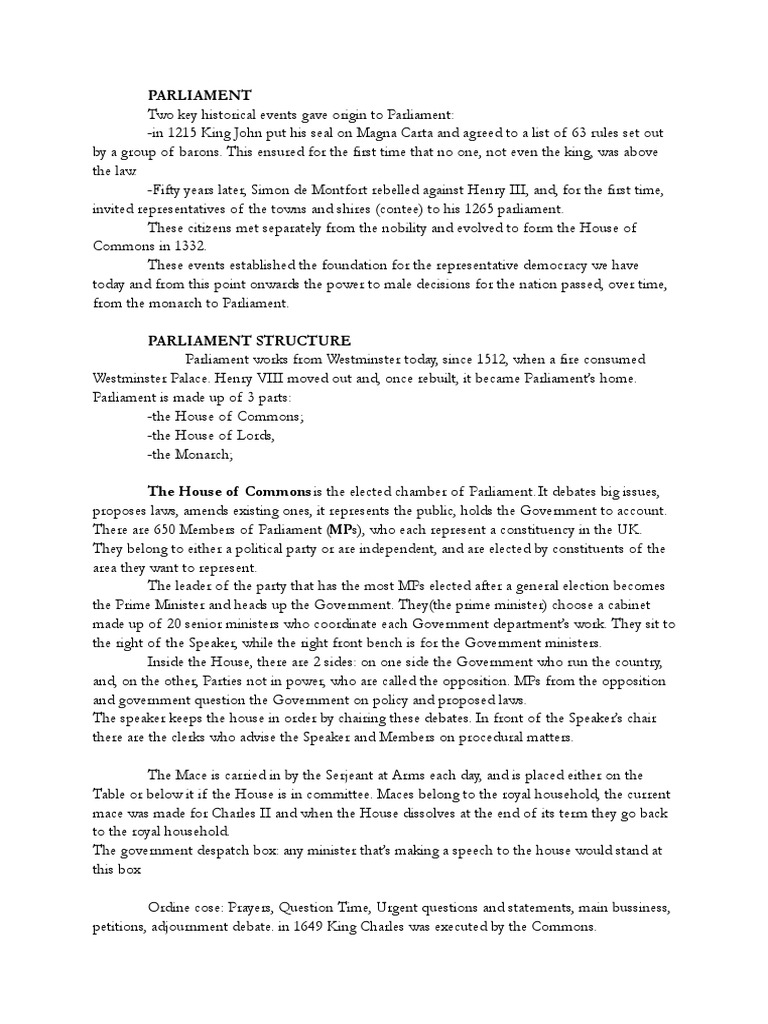 British Parliament | PDF | Bill (Law) | House Of Commons Of The United ...