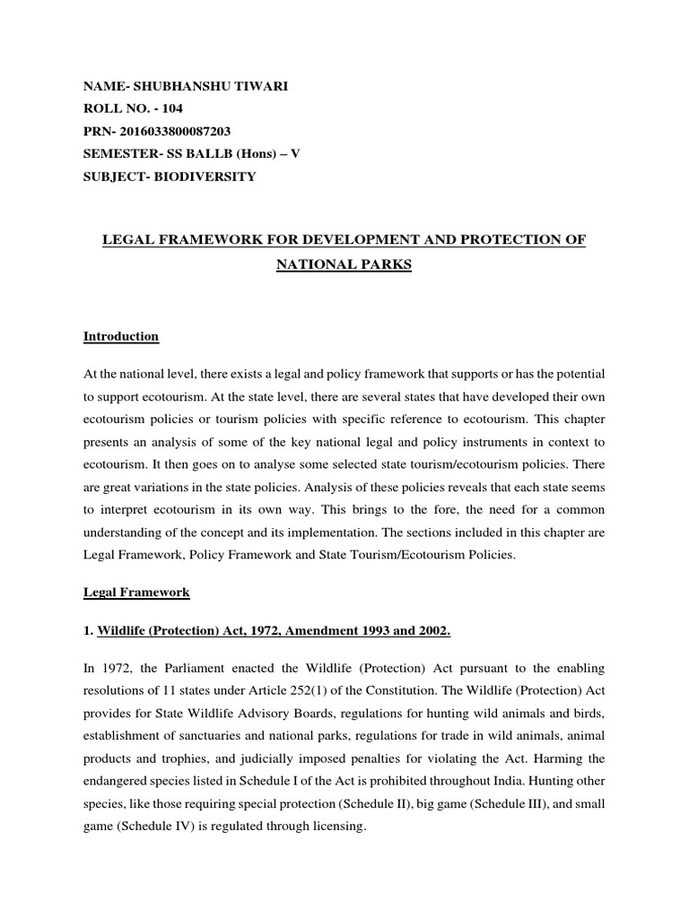 Legal Framework For Development and Protection of National Parks | PDF ...