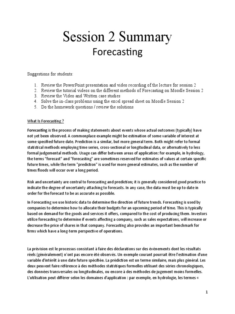 Session 2 Summary: Forecasting | Download Free PDF | Forecasting | Analysis