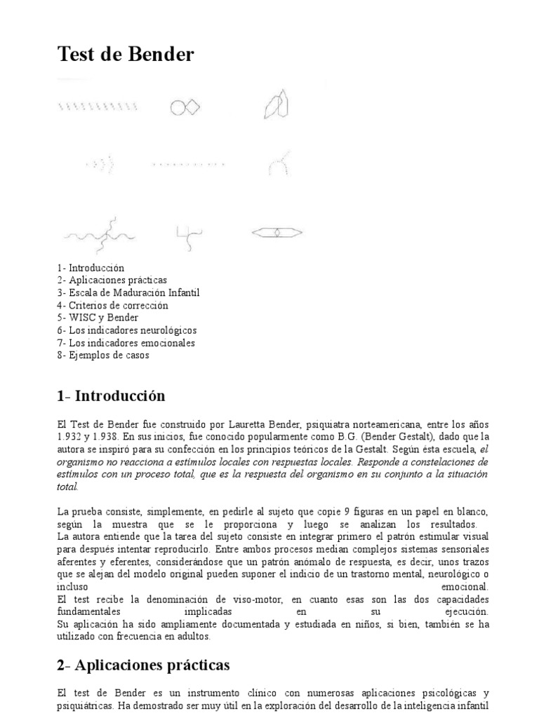 Test de Bender: Evaluación Viso-Motora | PDF | Desorden hiperactivo y ...