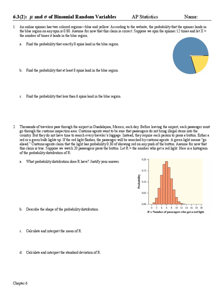 6.3 (2) : and of Binomial Random Variables AP Statistics Name | PDF ...