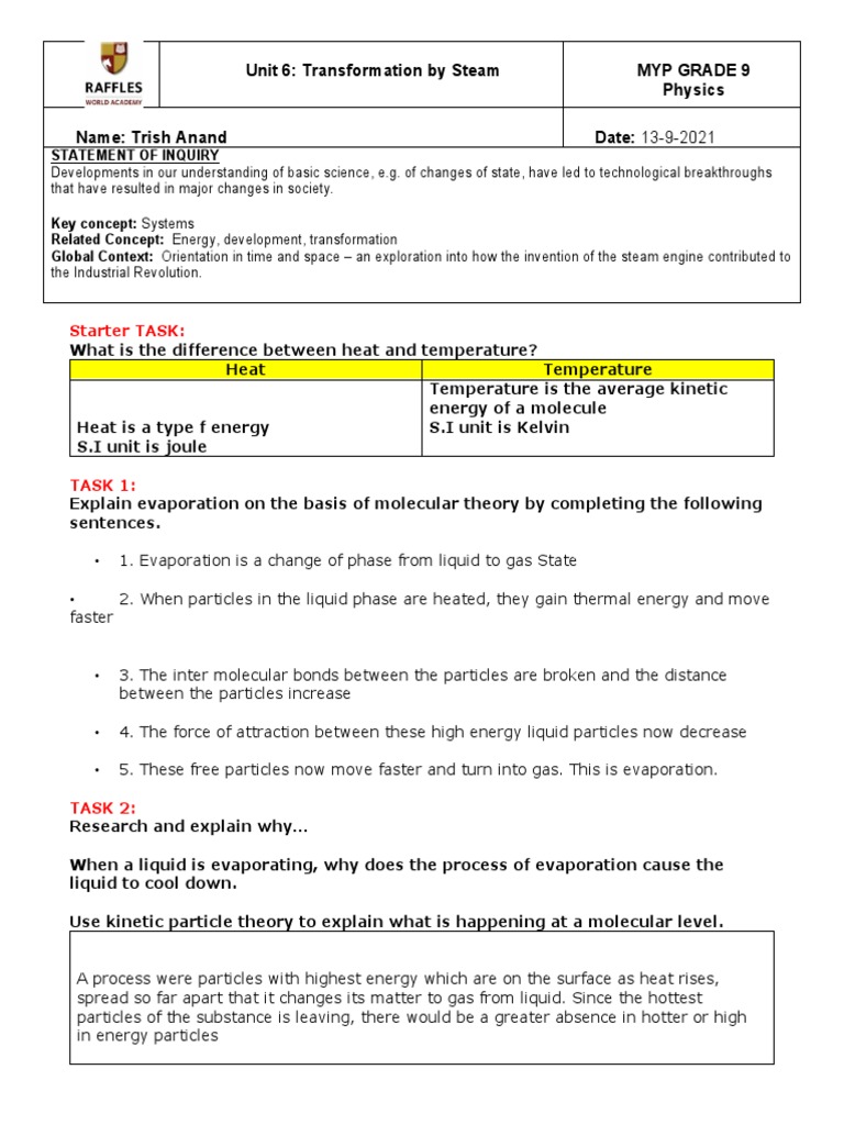 Factors Affecting Evaporation - Worksheet 1 | PDF