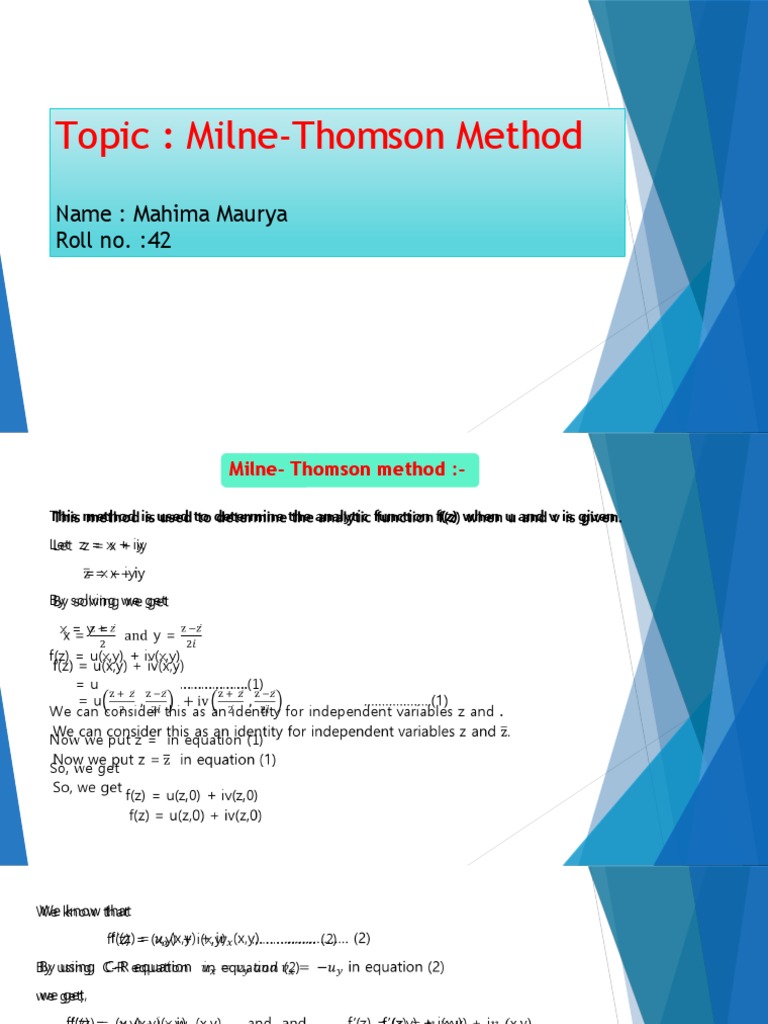 Milne-Thomson Method for Analytic Functions | PDF | Functions And ...