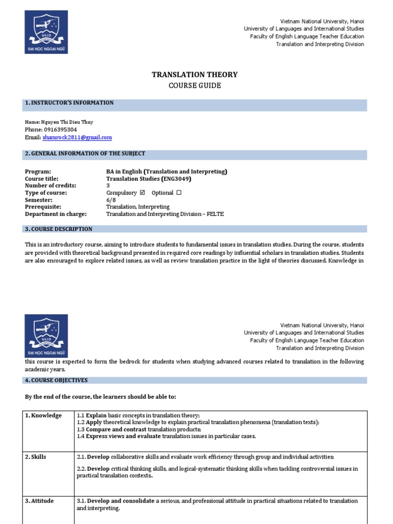 Translation Theory: Course Guide | PDF | Translations | Theory