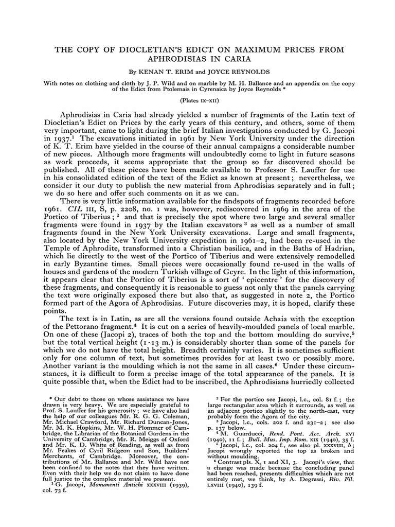 Erim-1970-The Copy of Diocletian's Edict | PDF