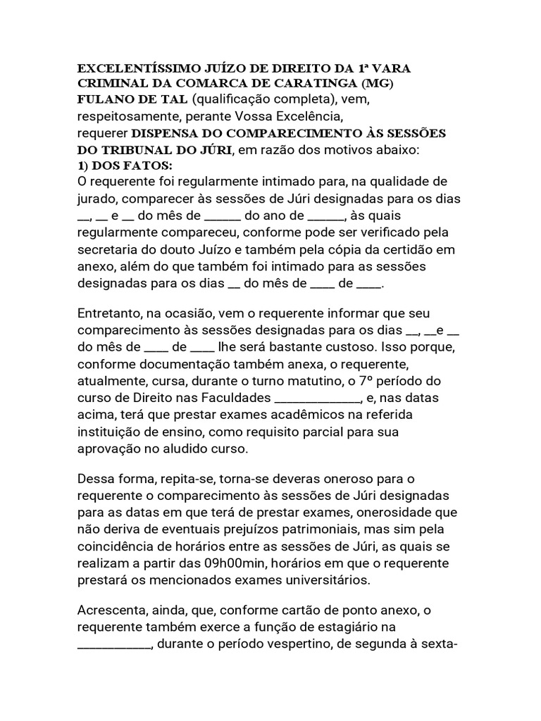 Modelo de Dispensa para Juri Popular | PDF | Procedimento criminal ...