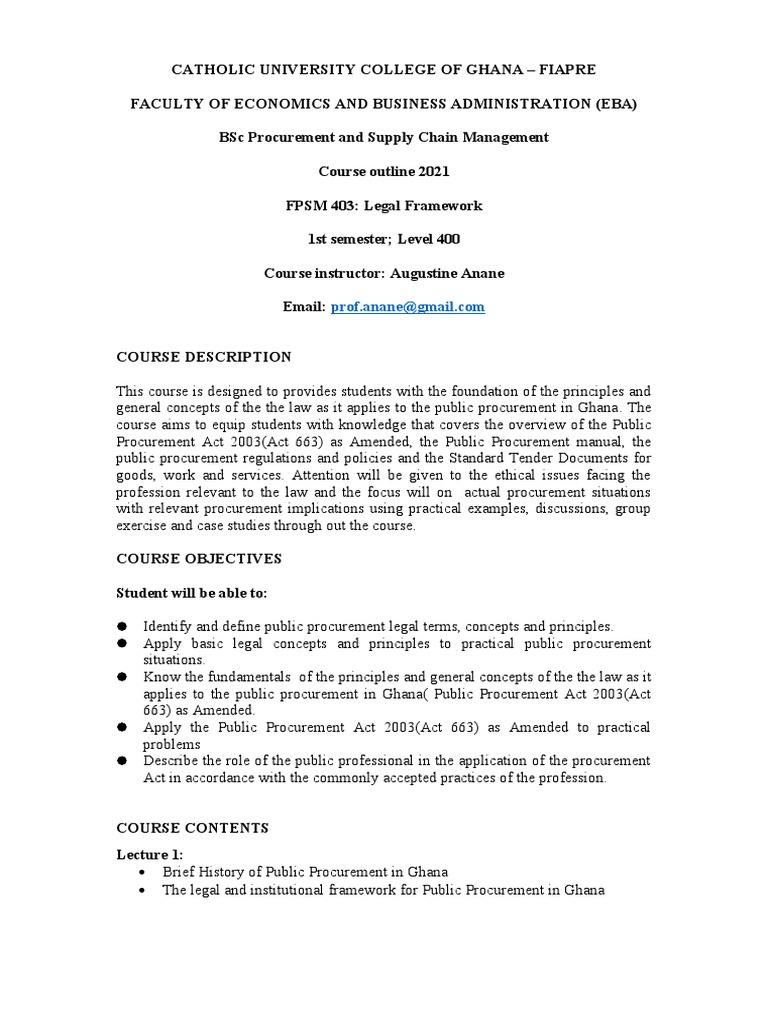 Public Procurement Legal Framework Course | PDF | Procurement | Profession