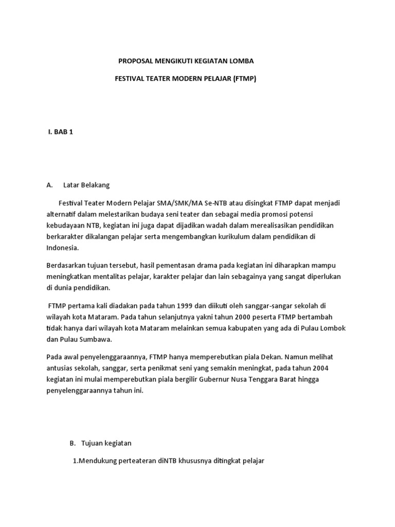 Proposal Keg - Lomba FTMP | PDF | Perjalanan