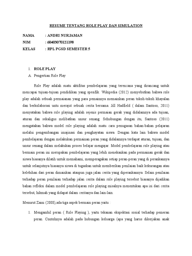 Resume Tentang Role Play Dan Simulation | PDF
