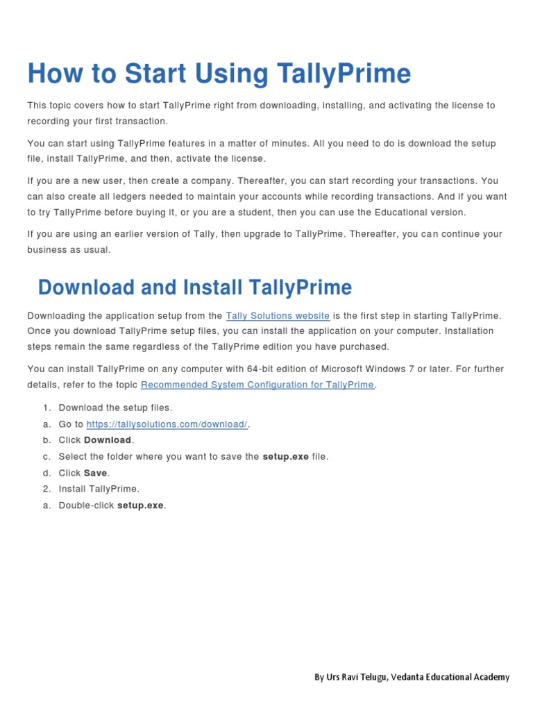 Download, Installation, Activation, Company Creation of A Company in TallyPrime | PDF | Double ...
