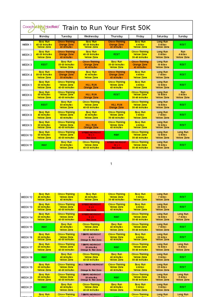 Coach Jennys First 50K Training Plan | PDF | Marathon | Running