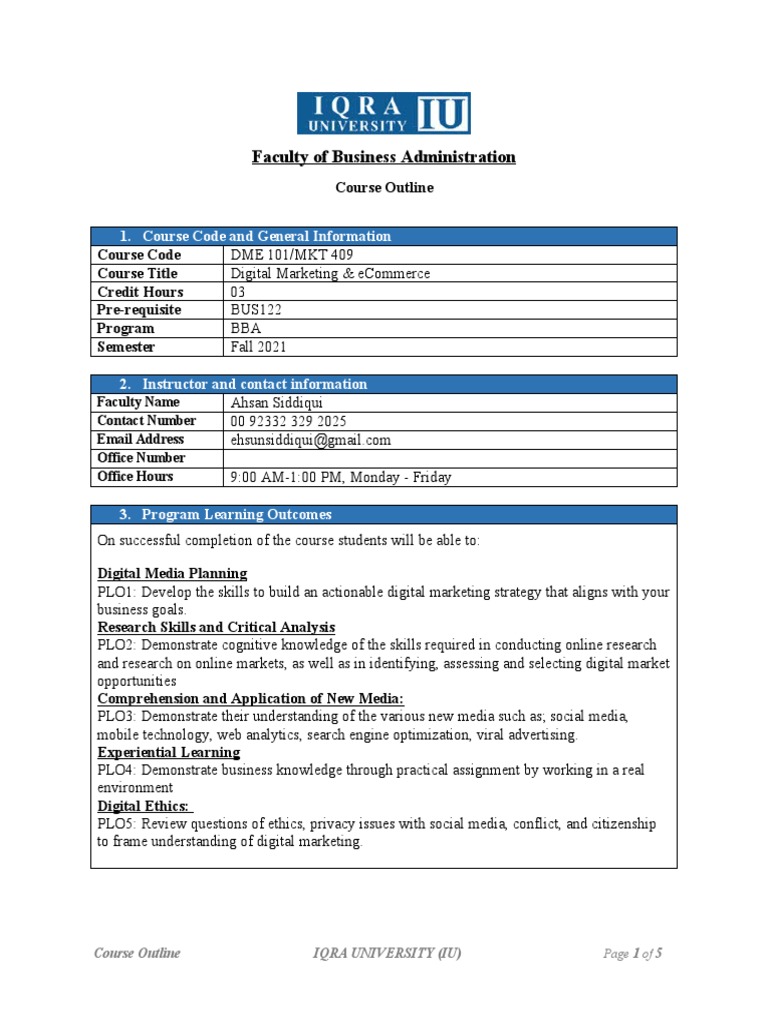 Digital Marketing & Ecommerce Course Outline | Download Free PDF ...