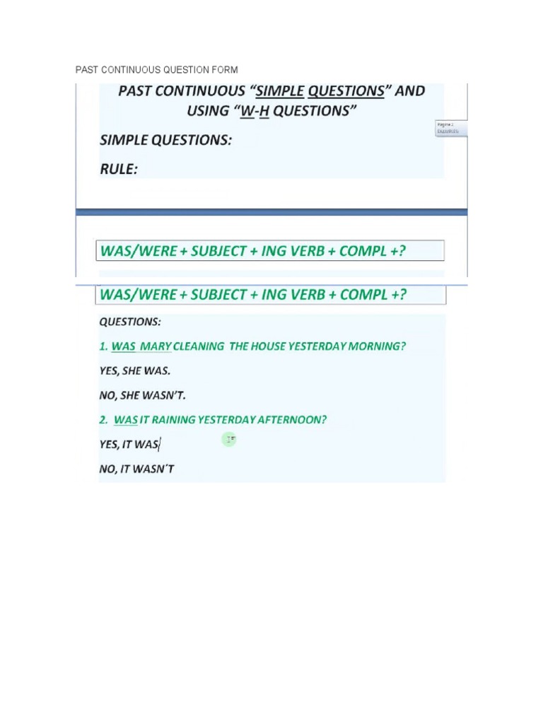 Past Continuous Question Form | PDF