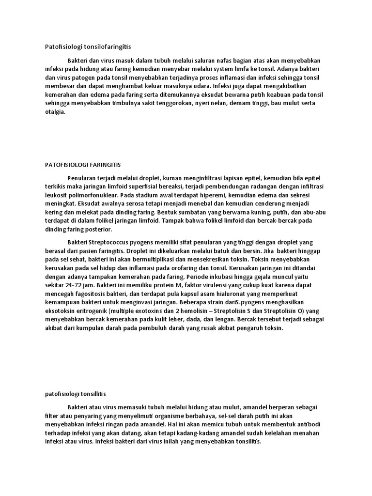 Patofisiologi Tonsilofaringitis | PDF