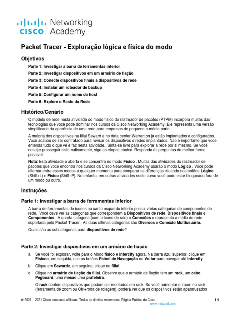 1.0.5 Packet Tracer - Logical and Physical Mode Exploration - PT BR ...